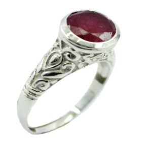 CaratYogi Real Vintage Indian Ruby Sterling Silver Wedding Ring Oval Birthstone Jewelry Finger Size 10