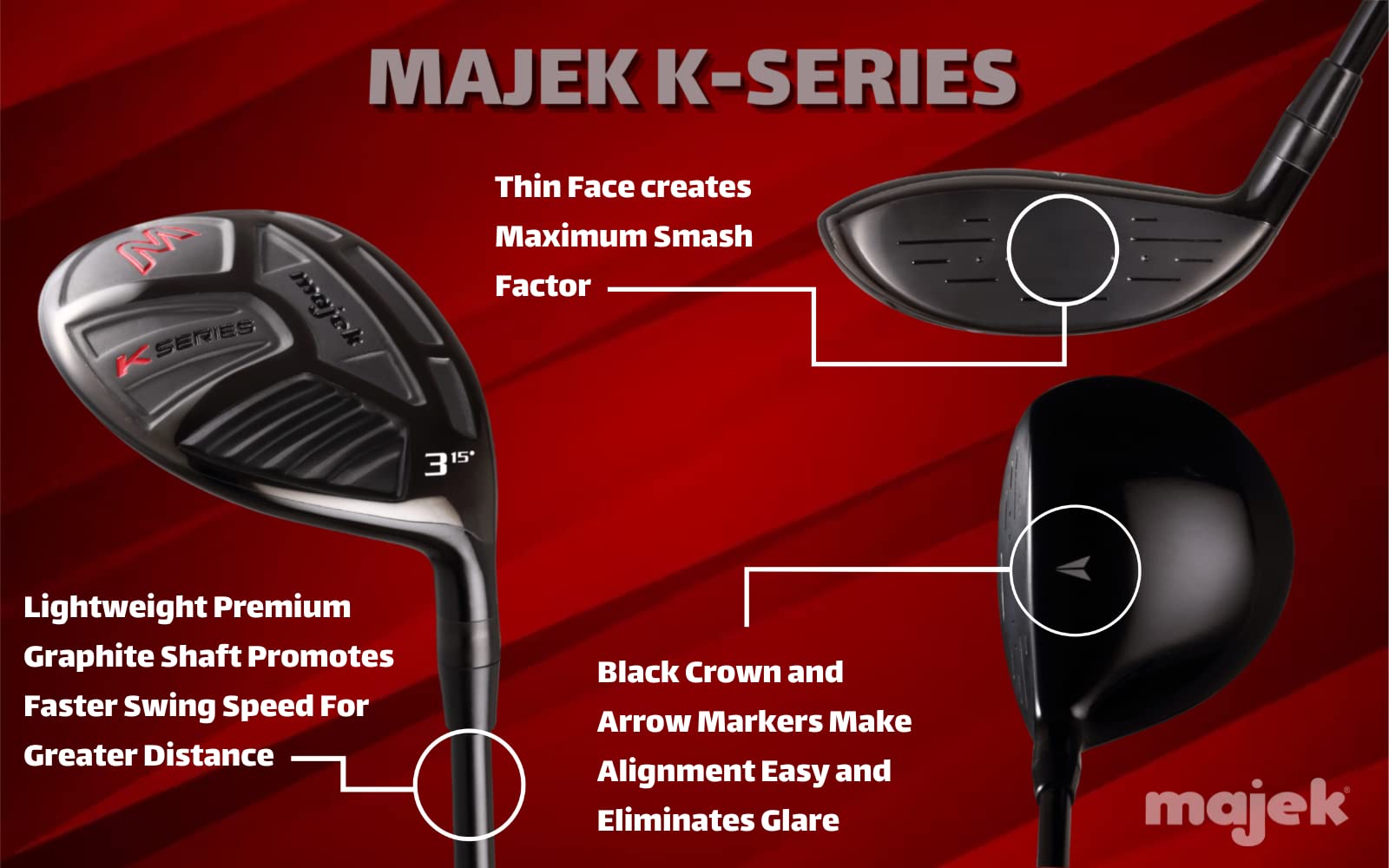 Big & Tall Senior Men's (+1" Longer Than Standard Length) Majek K-Series High Launch 460cc 10.5° Driver and 3 5 Fairway Wood Set Golf Clubs, Right Handed Senior Flex with Premium Men's Arthritic Grip