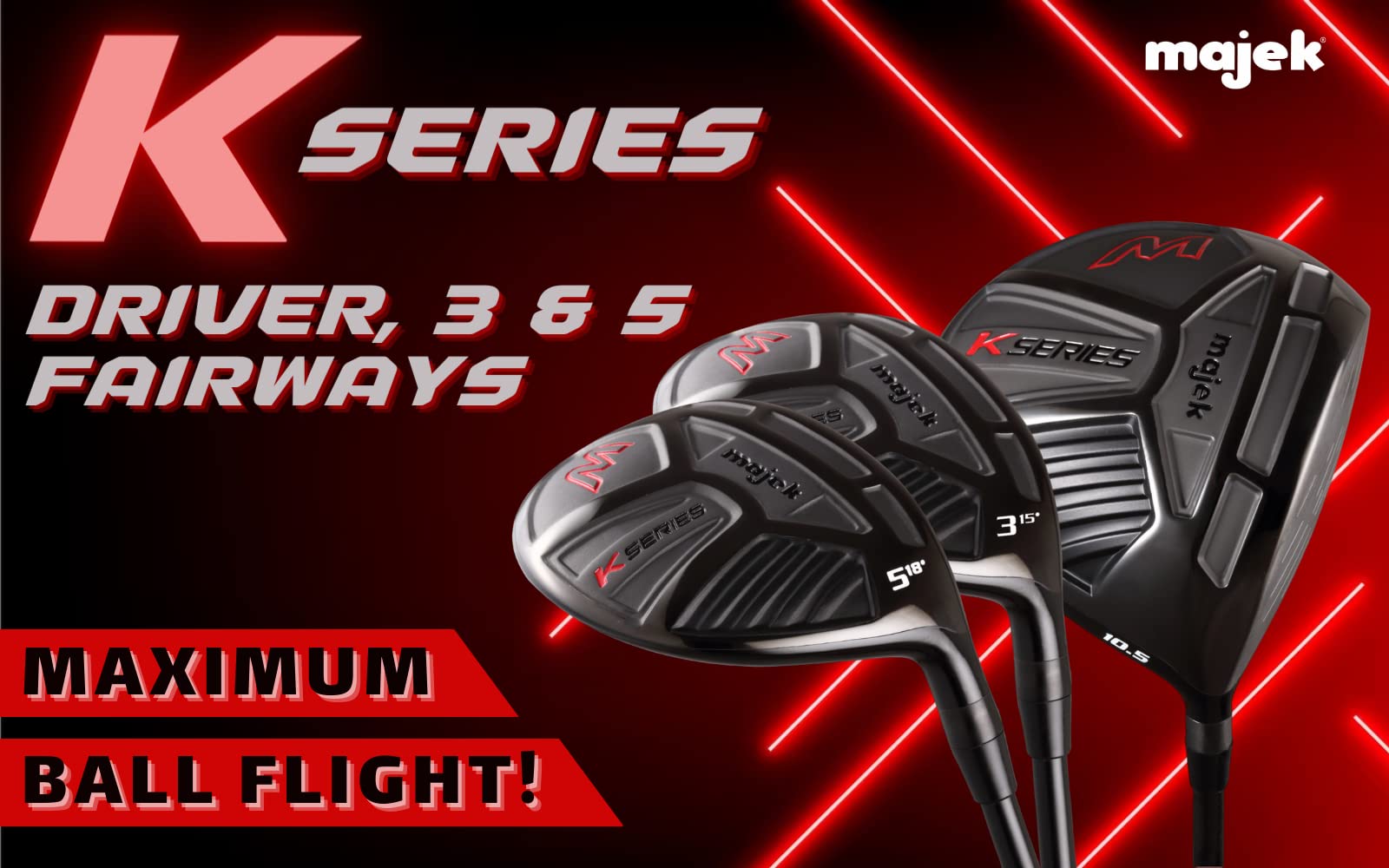 Big & Tall Senior Men's (+1" Longer Than Standard Length) Majek K-Series High Launch 460cc 10.5° Driver and 3 5 Fairway Wood Set Golf Clubs, Right Handed Senior Flex with Premium Men's Arthritic Grip