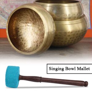 Hard Wood Felted Striker, Handmade Hard Wood Multi-purpose Tibetan Buddhism Singing Bowl Mallet Striker Stick for Meditation Chakra Healing Prayer and Yoga (Light blue)