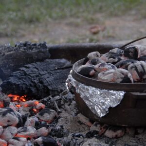 Pre-Seasoned Cast Iron Camp Dutch Oven, 4.1 qt, including Lid Lifter, Lid Stand and Silicone Handle Holders