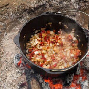 Pre-Seasoned Cast Iron Camp Dutch Oven, 4.1 qt, including Lid Lifter, Lid Stand and Silicone Handle Holders