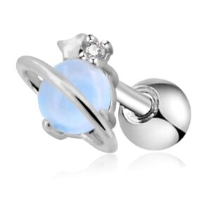 oufer 16g stainless steel cartilage earring air blue opal stone saturn helix earring