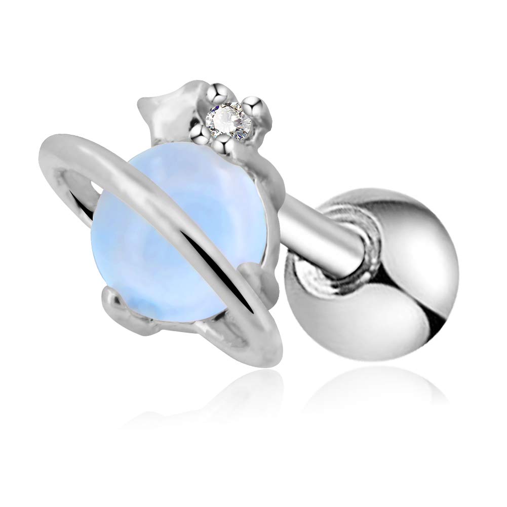 OUFER 16G Stainless Steel Cartilage Earring Air Blue Opal Stone Saturn Helix Earring