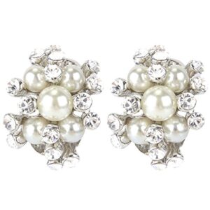 ever faith austrian crystal white simulated pearl bridal cluster pierced stud earrings clear silver-tone