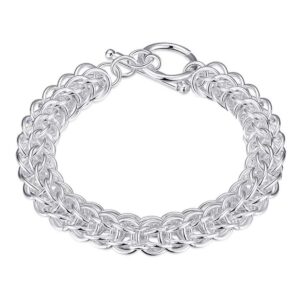 cy trendy new women jewelry wide mesh solid 925 sterling silver chain bracelets bangles