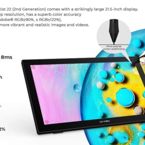 XPPen Artist 22 2nd Drawing Tablet with Screen Graphics Tablet 122% sRGB with 8192 Levels Battery-Free Stylus, 21.5inch Pen Display Compatible with Windows, Mac, Linux with Adjustable Stand