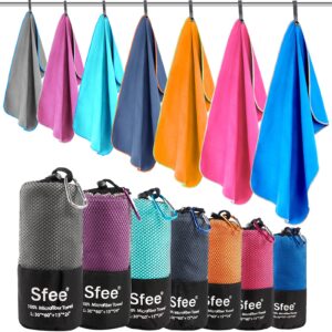 sfee 2 pack microfiber travel towel, quick dry towel camping towel large beach towel super absorbent compact lightweight sports towel gym towel for beach, gym, hiking, pool, backpacking, bath, yoga