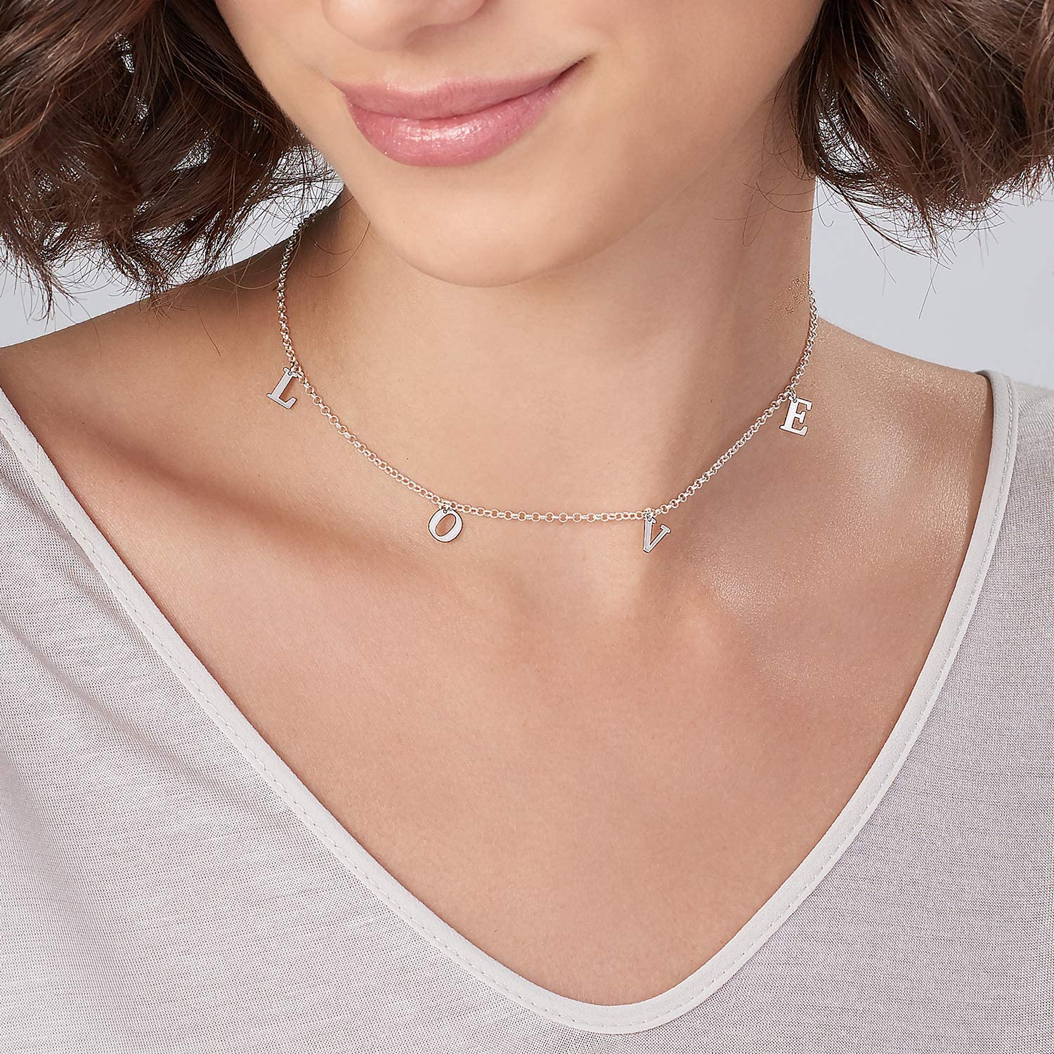 MYKA - Personalized Dangle Name Choker for Woman, Her - Custom Initial Alphabet Charm Necklace with Hanging Letters - Jewelry Gift for Mother's Day, Birthday, Valentine's Day