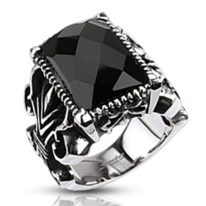 rectangle onyx faceted stone set gothic ring 316l stainless steel (width: 0.98" (25mm), ring size: 09)