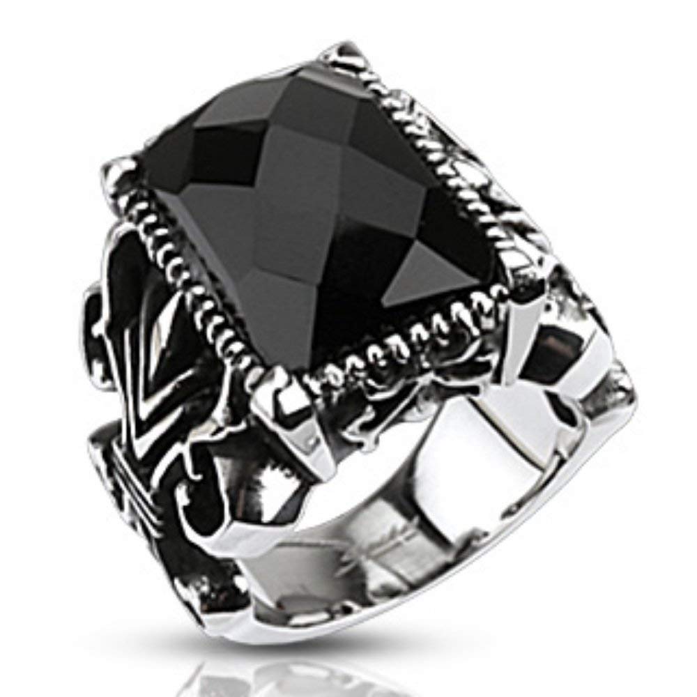 Rectangle Onyx Faceted Stone set Gothic Ring 316L Stainless Steel (Width: 0.98" (25mm), Ring Size: 07)