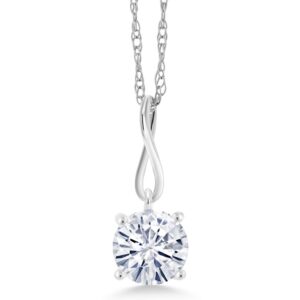 gem stone king 10k white gold gemstone birthstone solitaire pendant necklace | round 6.5mm | white gold necklace for women | with 18 inch white gold chain