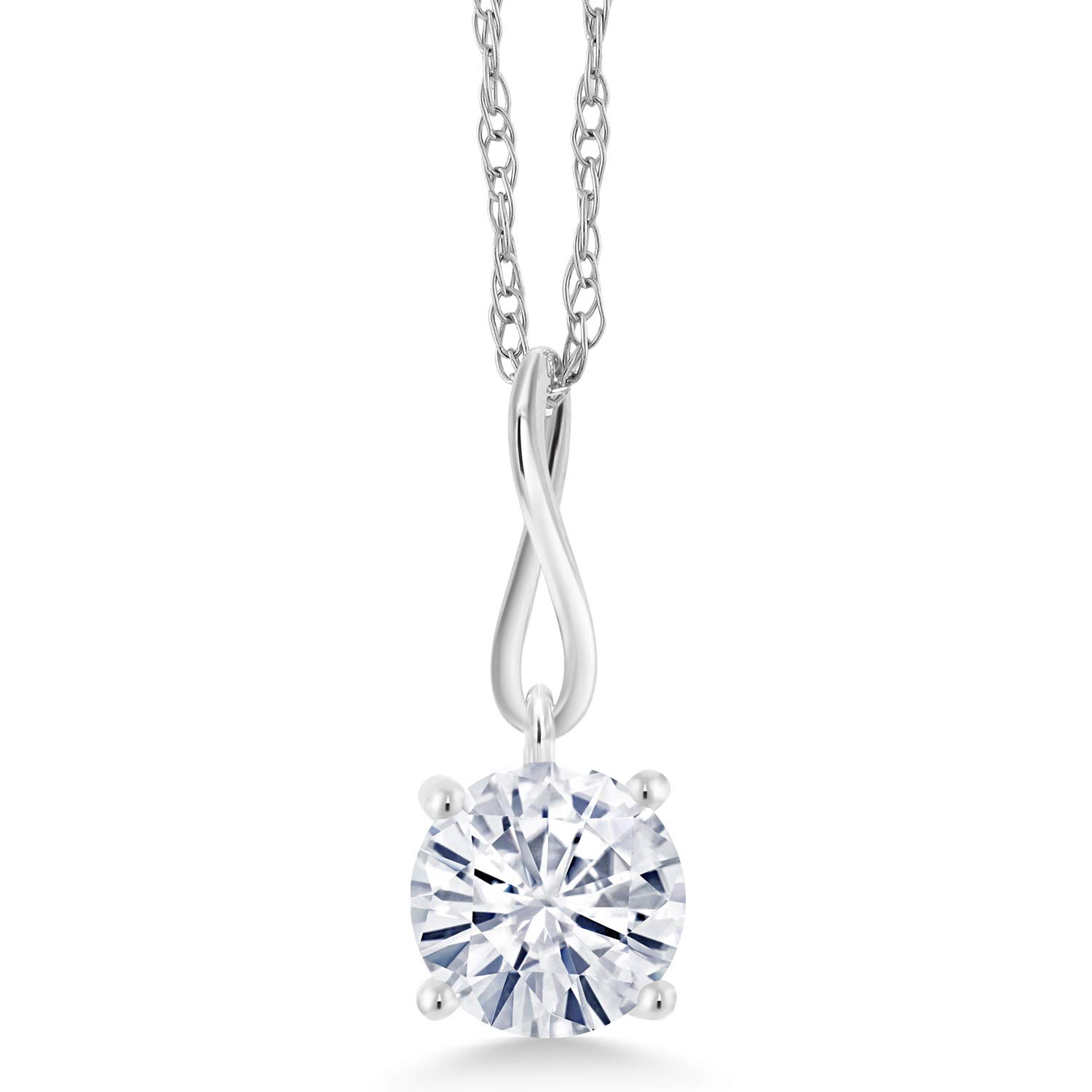 Gem Stone King 10K White Gold Gemstone Birthstone Solitaire Pendant Necklace | Round 6.5MM | White Gold Necklace for Women | With 18 Inch White Gold Chain