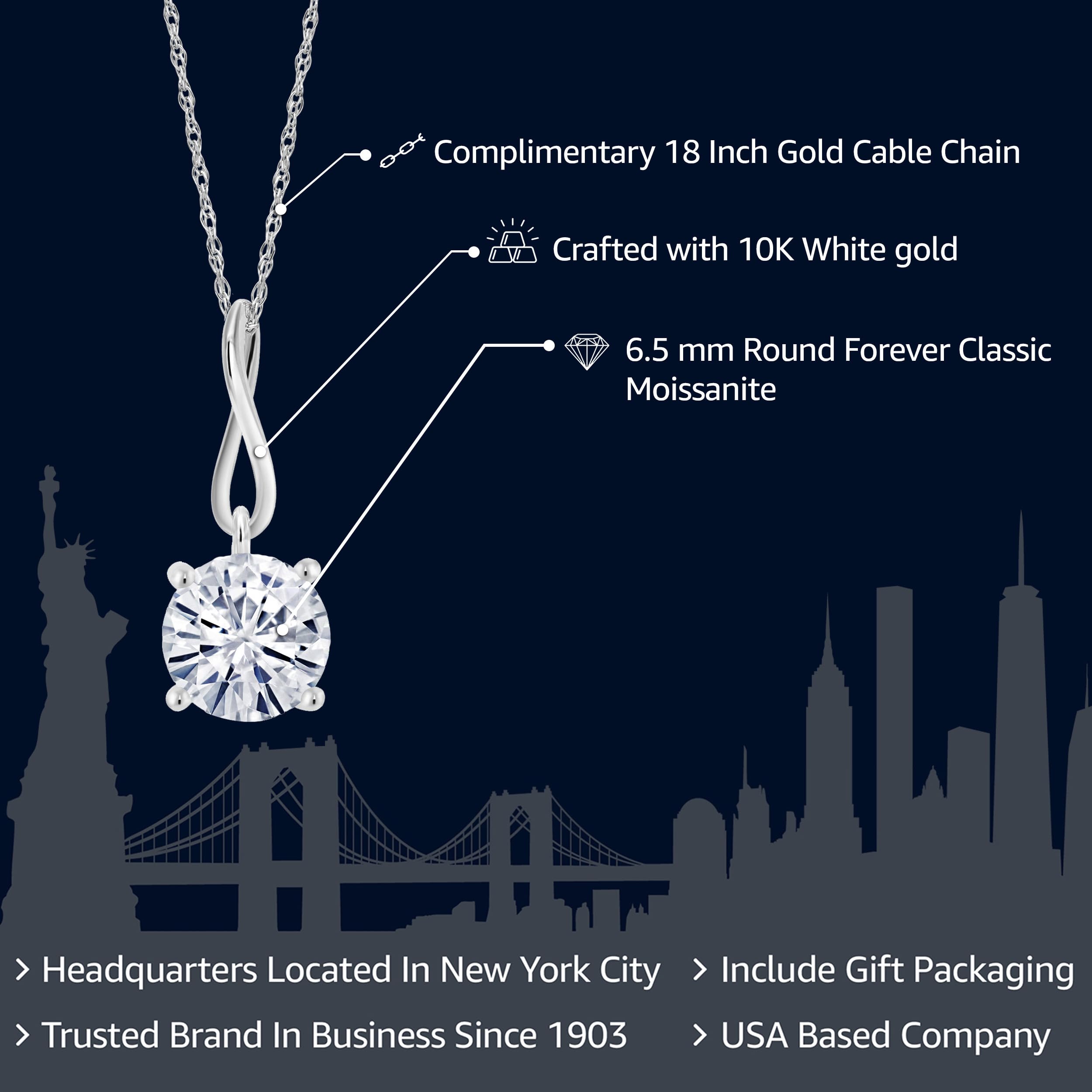 Gem Stone King 10K White Gold Gemstone Birthstone Solitaire Pendant Necklace | Round 6.5MM | White Gold Necklace for Women | With 18 Inch White Gold Chain