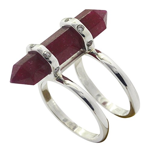 CaratYogi Chakra Heal Genuine Indian Ruby Silver Statement Ring Bullet Shape In Sizes 7.5