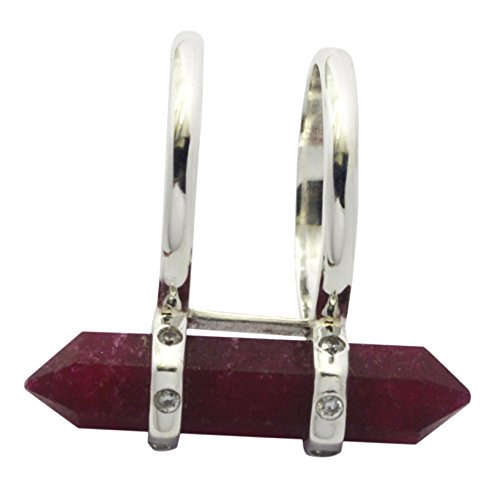 CaratYogi Chakra Heal Genuine Indian Ruby Silver Statement Ring Bullet Shape In Sizes 7.5