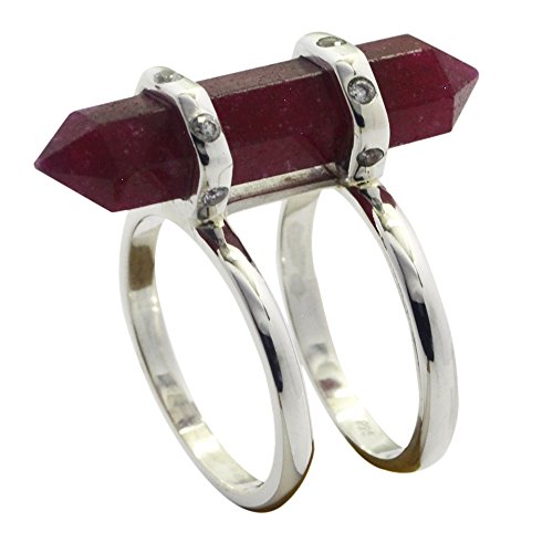 CaratYogi Chakra Heal Genuine Indian Ruby Silver Statement Ring Bullet Shape In Sizes 7.5