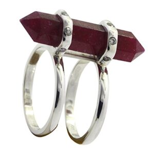 CaratYogi Chakra Heal Genuine Indian Ruby Silver Statement Ring Bullet Shape In Sizes 7.5