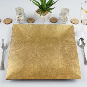 tableclothsfactory 6 pack 12" square wooden textured gold acrylic charger plates wedding party dinner servers chargers for tabletop decor