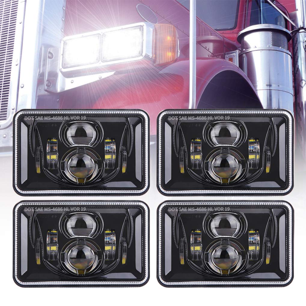 Z-OFFROAD 4pcs 60W 4x6 Inch LED Headlights DOT Approved Rectangular H4651 H4652 H4656 H4666 H6545 Headlight Replacement Compatible with Kenworth Freightliner Peterbilt Oldsmobile Cutlass – Black