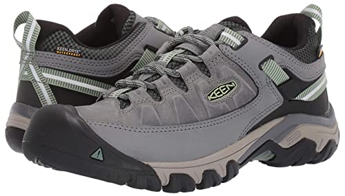 KEEN Women's Targhee 3 Low Height Waterproof Hiking Shoes, Bleacher/Duck Green, 7.5