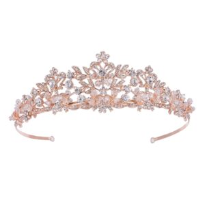 sweetv rose gold wedding tiara for women and girls - pageant tiara headband, rhinestone bridal crown for brides