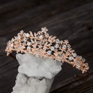 SWEETV Rose Gold Wedding Tiara for Women and Girls - Pageant Tiara Headband, Rhinestone Bridal Crown for Brides