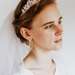 SWEETV Rose Gold Wedding Tiara for Women and Girls - Pageant Tiara Headband, Rhinestone Bridal Crown for Brides