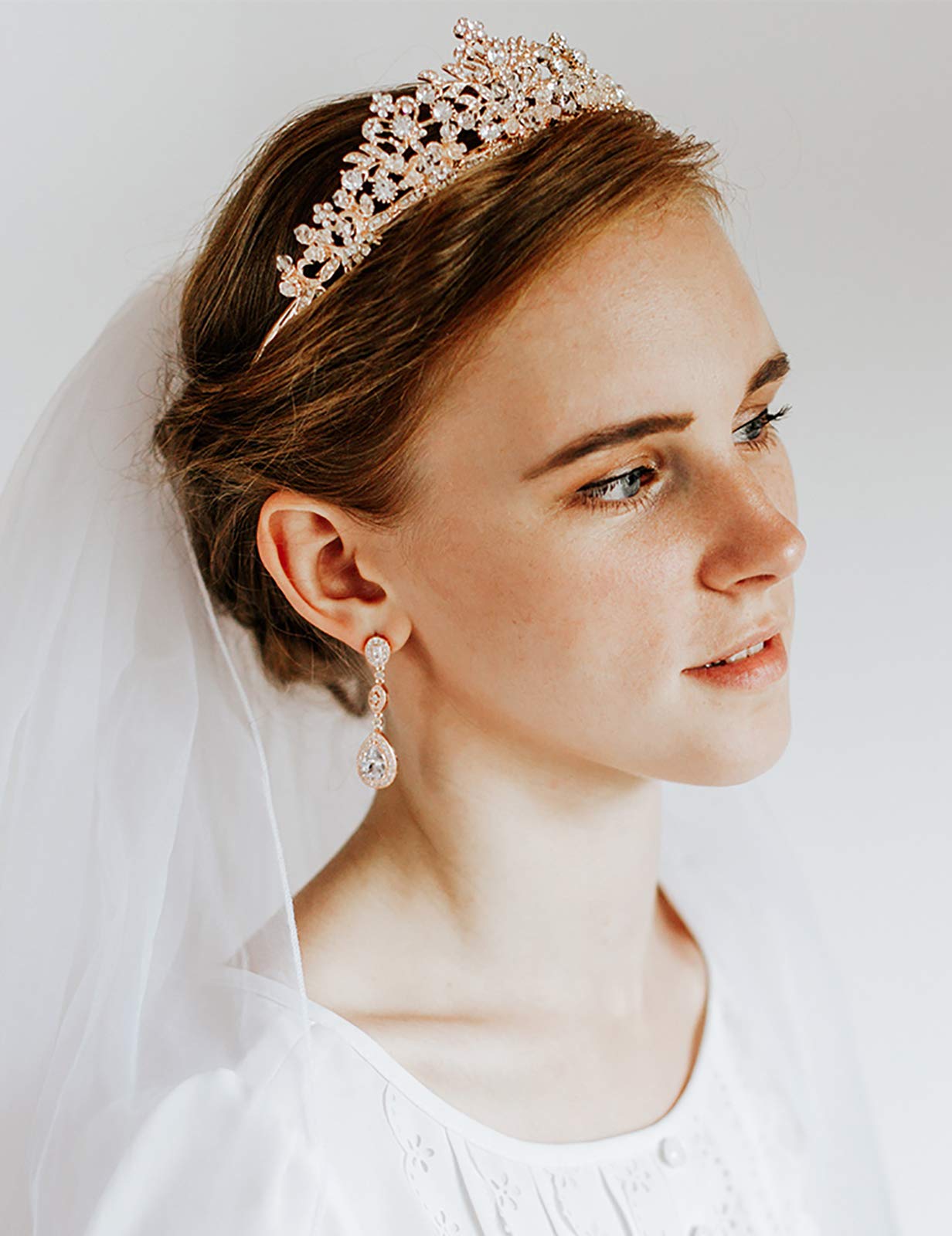 SWEETV Rose Gold Wedding Tiara for Women and Girls - Pageant Tiara Headband, Rhinestone Bridal Crown for Brides