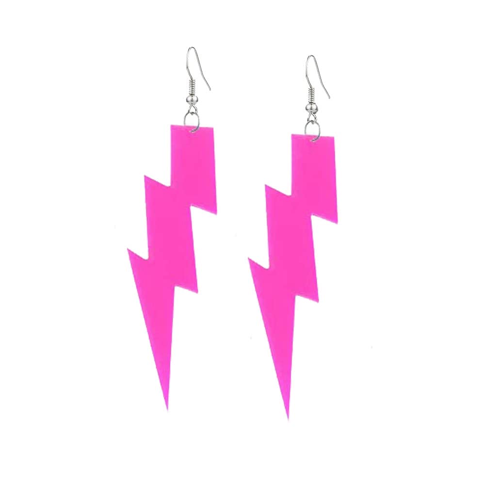 RUIZHEN Multicolor to Choose Acrylic Exaggerated Women Lightning Bolt Dangle Earrings (rose red)