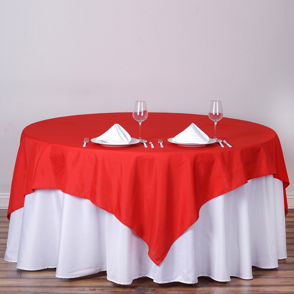 Tableclothsfactory 90" RED Wholesale Linens Polyester Square Linen Tablecloth for Kitchen Dining Catering Wedding Birthday Party Events