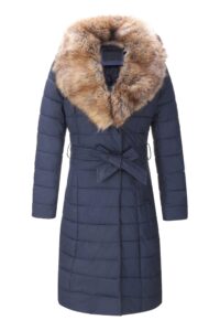 bellivera women's winter puffer jacket cold resistant patchwork plush lining coat with removable fur collar hooded and belted 5528bluel