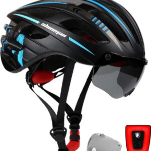 Shinmax Bike Helmet with USB Rechargeable Light & Detachable Magnetic Goggles UV Protective & Carry Bag Reflective Bicycle Helmet Men Women Mountain Road Adjustable Adult Cycling Helmet (WT-049)