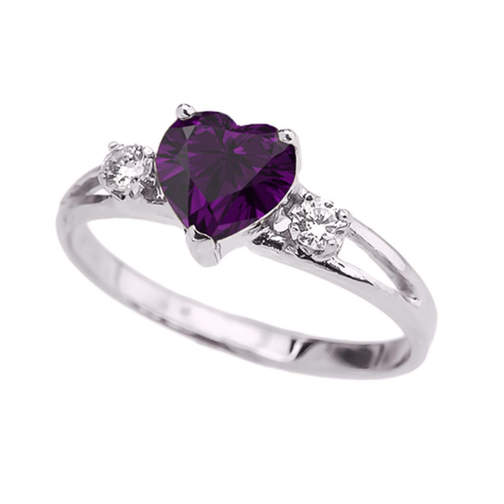 Precious Sterling Silver CZ & February Birthstone Heart-Shaped Proposal/Promise Ring (Size 8.5)