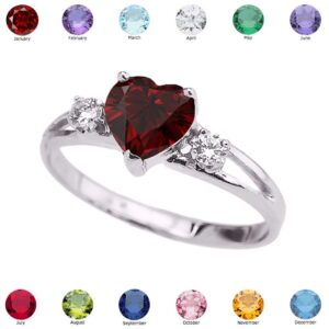 Precious Sterling Silver CZ & February Birthstone Heart-Shaped Proposal/Promise Ring (Size 8.5)