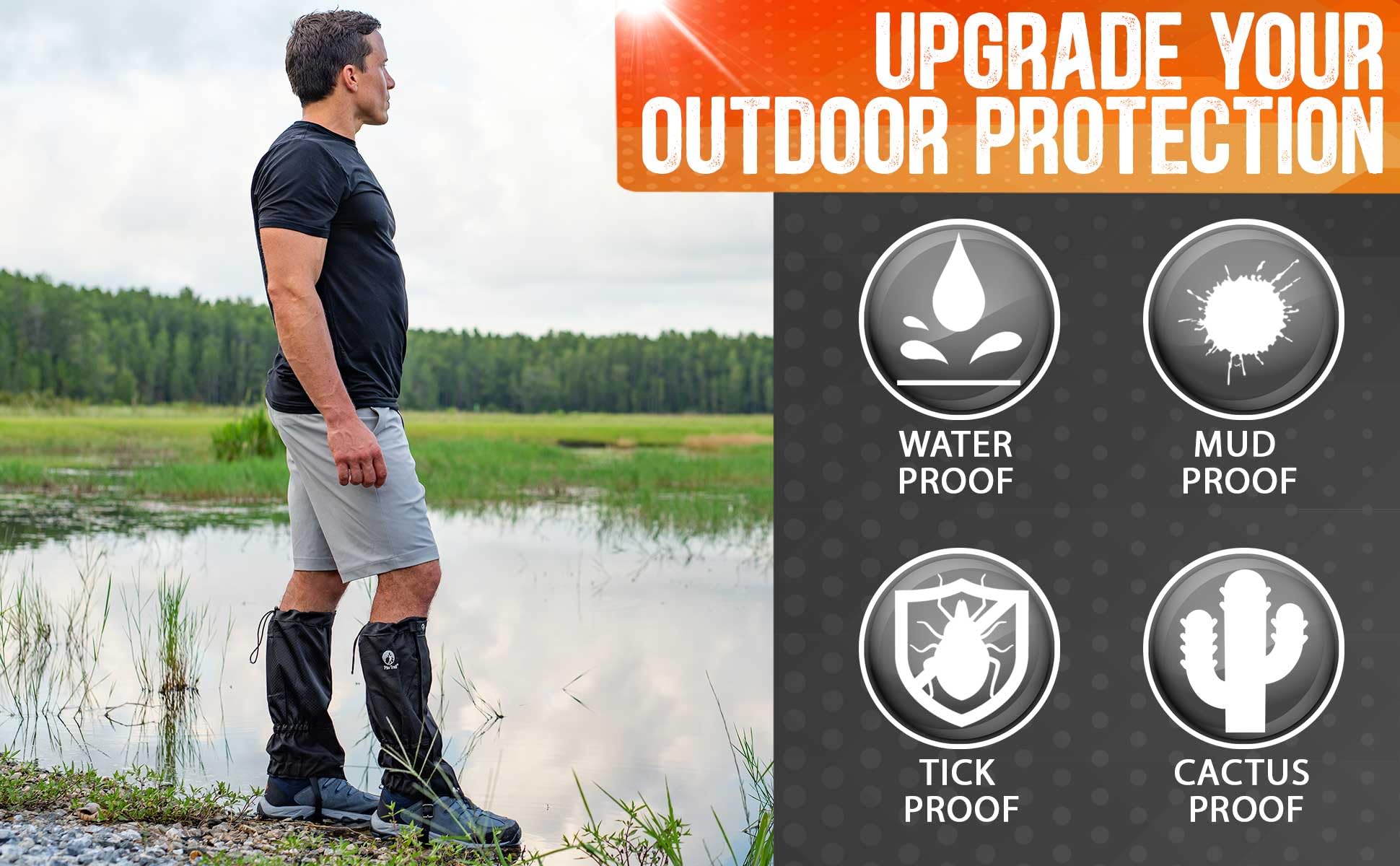 Pike Trail Waterproof Adjustable Leg Gaiters: For Hiking in Mud, Sand, and Snow - Hunting, Mountain Climbing, or Snowshoeing