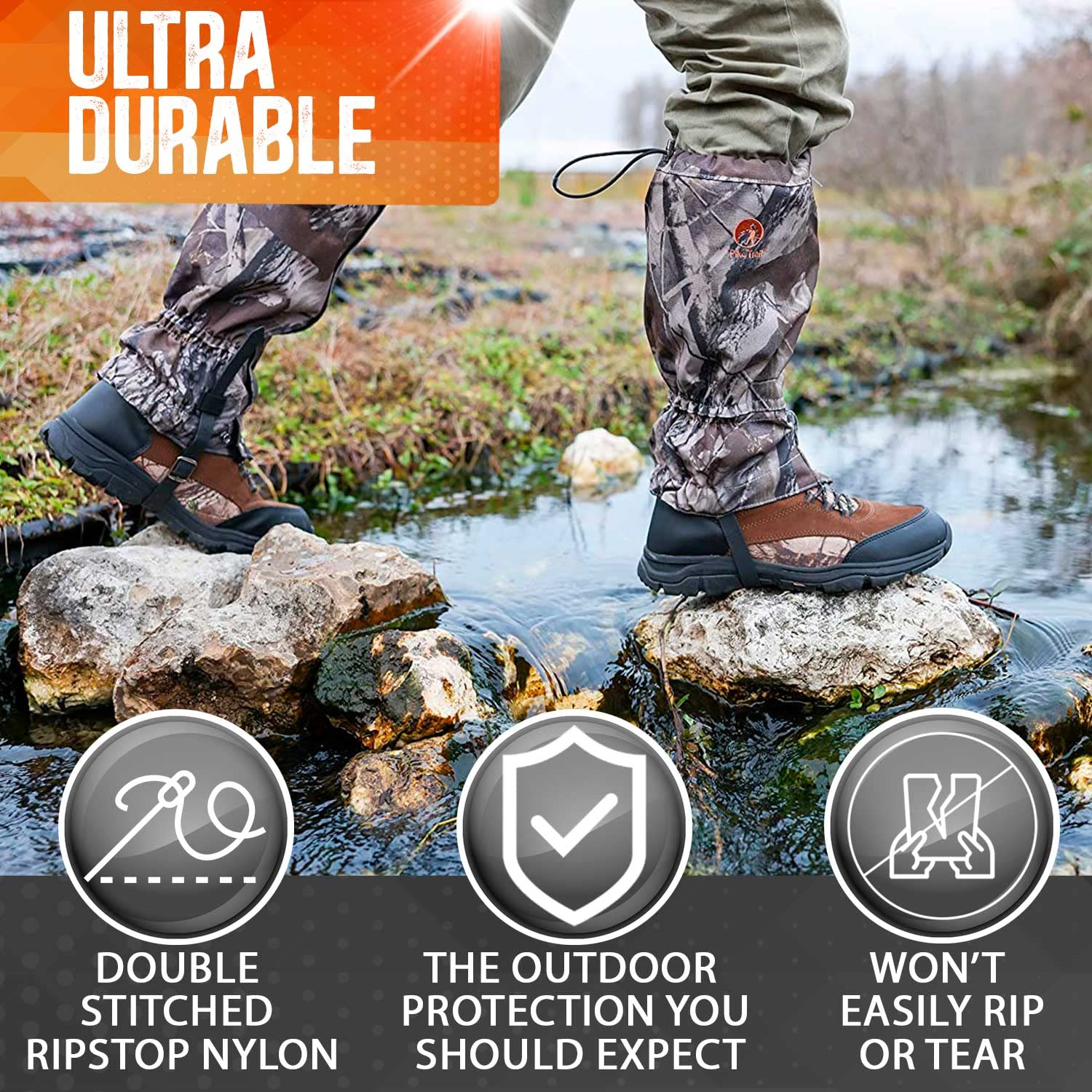 Pike Trail Waterproof Adjustable Leg Gaiters: For Hiking in Mud, Sand, and Snow - Hunting, Mountain Climbing, or Snowshoeing