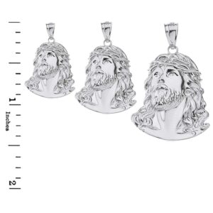 Solid 14k White Gold Jesus Head Face Charm Religious Pendant, 0.92"