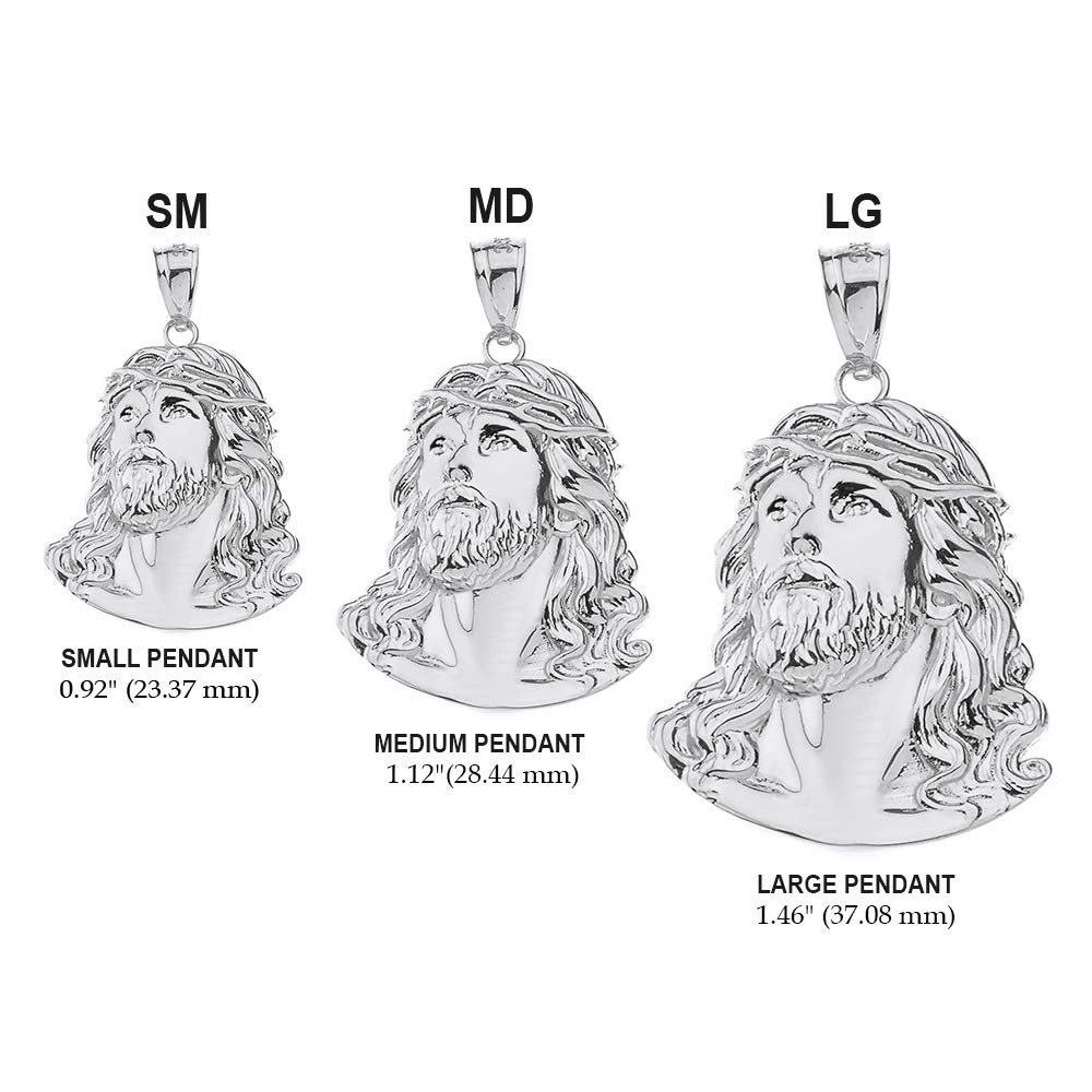 Solid 14k White Gold Jesus Head Face Charm Religious Pendant, 0.92"