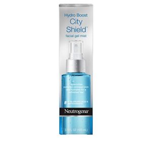 neutrogena hydro boost city shield replenishing facial mist gel with hydrating hyaluronic acid and antioxidants, non comedogenic, 3.3 fl. oz