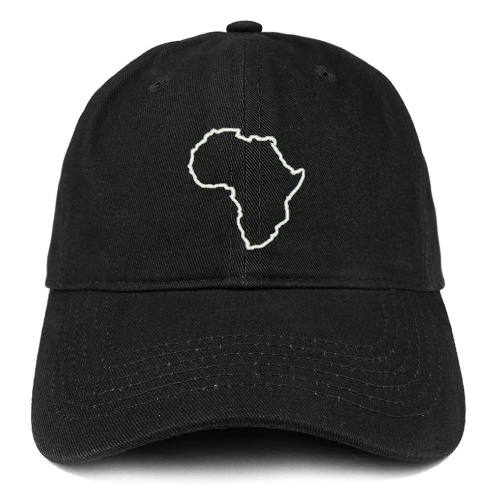 Trendy Apparel Shop Africa Map Outline Embroidered Cotton Dad Hat - Black