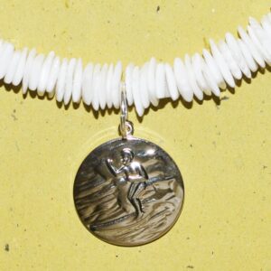 Native Treasure 16" inch Mens and Womens Original St. Christopher Blue and White Medal, White Clam Chips ARK Shell Tropical Jewelry Summer Beach Surfer Necklace From the Philippines