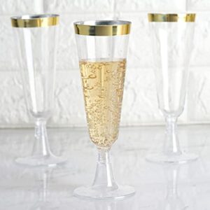 tableclothsfactory 60 pack 5oz gold rimmed clear champagne flutes cocktail disposable plastic glasses for wedding banquet party events