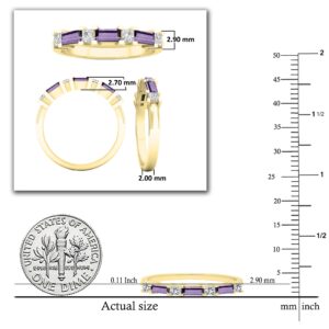 Dazzlingrock Collection 4x2mm Baguette Amethyst & Princess White Diamond Wedding Band for Women in 10K Yellow Gold Size 6