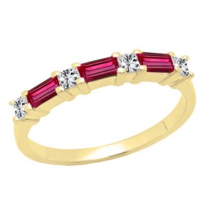 dazzlingrock collection 4x2mm baguette ruby & princess white diamond wedding band for women in 10k yellow gold size 6.5