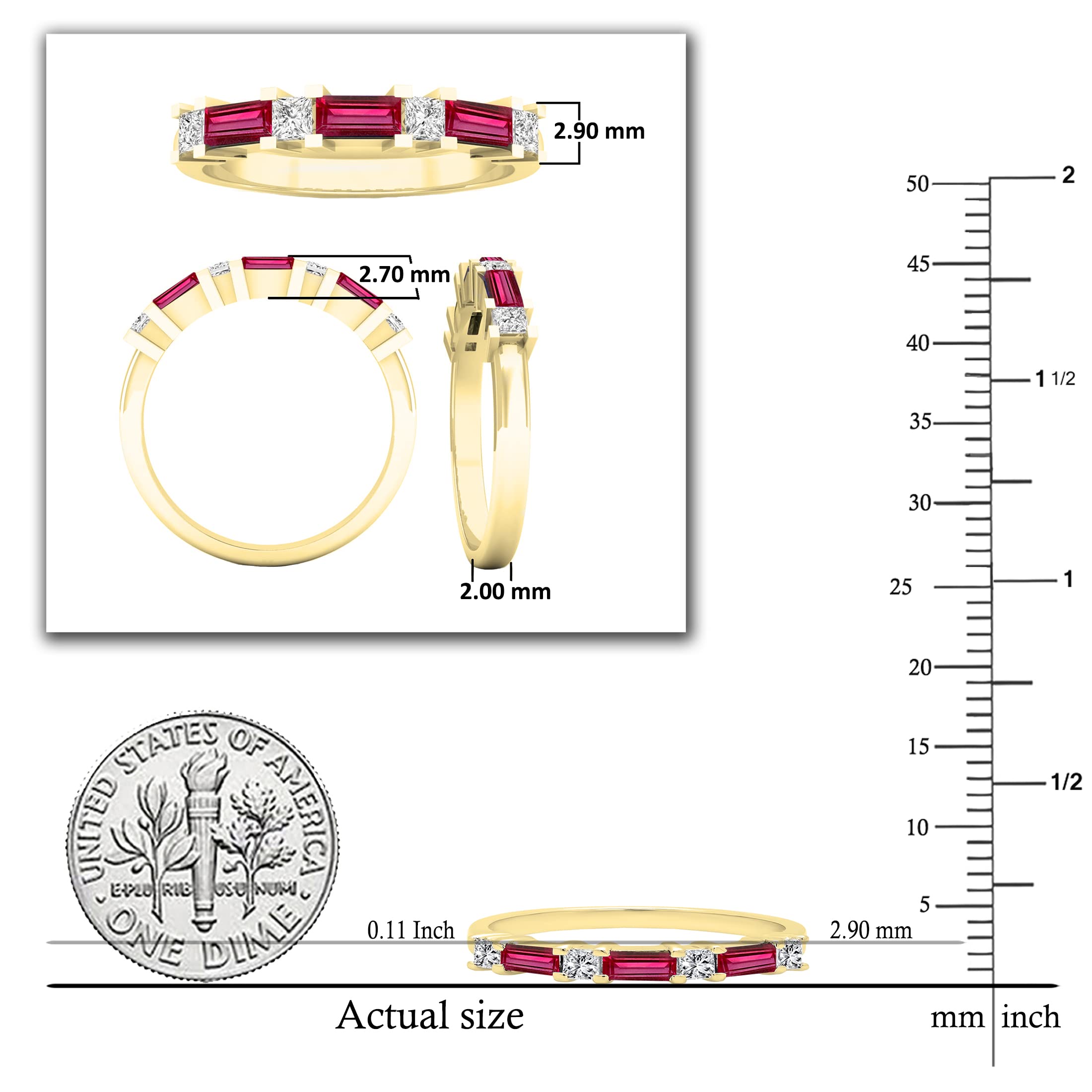 Dazzlingrock Collection 4x2mm Baguette Ruby & Princess White Diamond Wedding Band for Women in 10K Yellow Gold Size 6.5