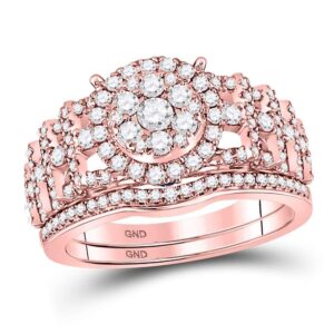 14kt rose gold womens round diamond vintage-inspired bridal wedding engagement ring band set 1.00 cttw