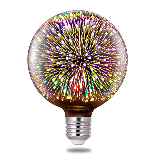 Porseme 3D Fireworks Decorative Light Bulb, E26 Base, 7W, AC100-240V, Glass Bulbs with Soft Warm Light, Shiny Decor for Home, Bedroom, Party (Included 1 G125 Bulb)