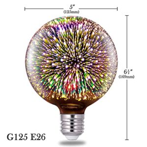 Porseme 3D Fireworks Decorative Light Bulb, E26 Base, 7W, AC100-240V, Glass Bulbs with Soft Warm Light, Shiny Decor for Home, Bedroom, Party (Included 1 G125 Bulb)