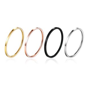 yfigo 4pcs 1mm titanium stainless steel women plain stacking rings knuckle bands classic wedding bands silver-gold-rose tone-black 6-10